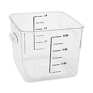Rubbermaid Commercial Products Plastic Space Saving Square Food Storage Container For Kitchen/Sous Vide/Food Prep,Lids not included (Sold separately), 6 Quart, Clear (Fg630600Clr)
