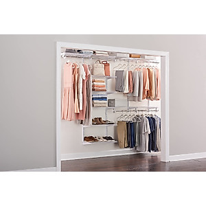 Rubbermaid Configurations Deluxe Closet Kit, White, 4-8 Ft., Wire Shelving Kit with Expandable Shelving and Telescoping Rods, Custom Closet Organization System, Easy Installation