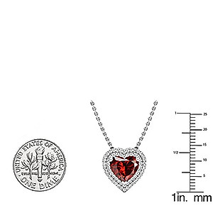 Dazzlingrock Collection 14K 8 MM Heart Garnet & Round Diamond Heart Double Halo Pendant, White Gold