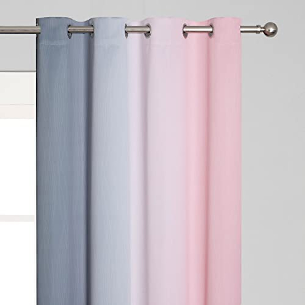 Pink and Grey Blackout Curtains 84 inch Length,Ombre Full Room Darkening Window Curtains for Living Room,Grommet Thermal Insulated Drapes,Light Blocking Curtains for Girls Bedroom,52x84 Inch, 2 Panels