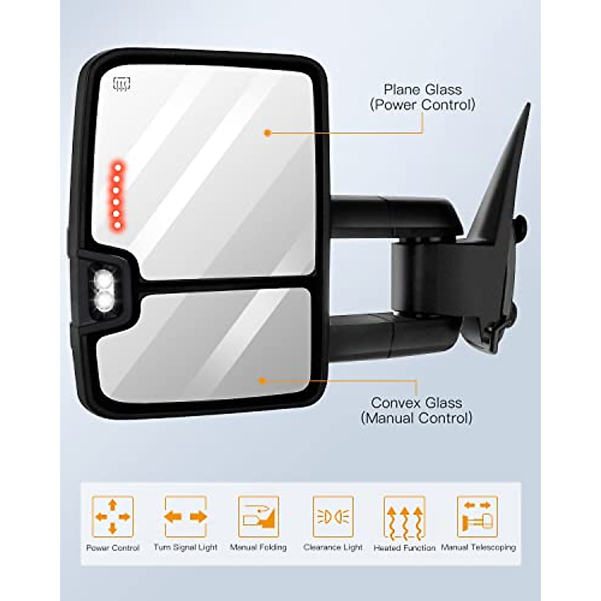 ITOPUP Towing Mirrors Fit for 1999-2002 for Chevy Silverado for GMC Sierra 1500/2500 Tow Mirrors with Power Control Heated LED Turn Signal Width Light Black 1 Pair of Mirrors Left Side and Right Side
