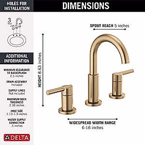 Delta Faucet Nicoli Widespread Bathroom Faucet 3 Hole, Gold Bathroom Sink Faucet, Drain Assembly, Champagne Bronze 35749LF-CZ