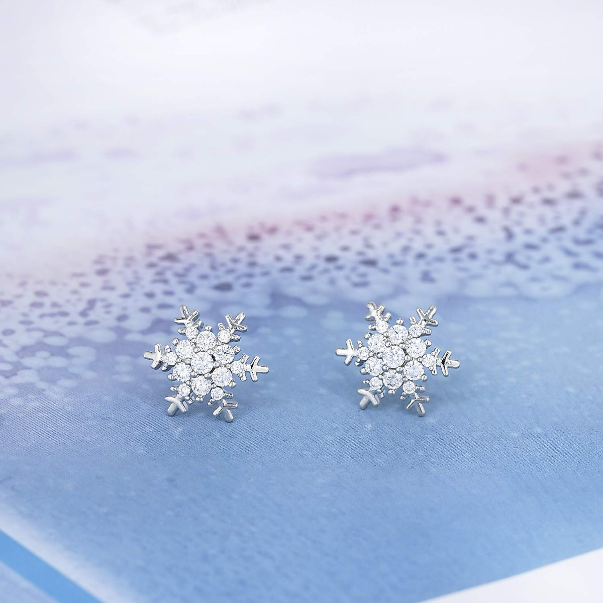 YOQUCOL Snowflake Flower Shape Stud Zirconia Crystal Pierced Earrings For Women