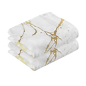 Jucciaco Gold White Marble Cotton Towels for Bathroom Spa Sports, Soft Absorbent Hand Towels Set of 2, 16x28 inch