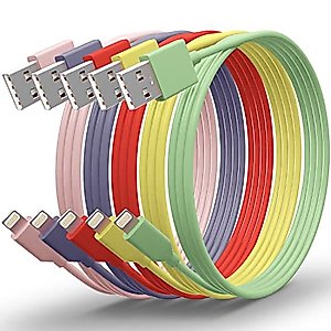 iPhone Fast Charger Cable 5Pack color [Apple MFi Certified] 6FT Long Lightning Cable High Speed Charging Data Sync USB Cord Compatible iPhone 13/12/11 Pro Max Mini/XS MAX/XR/X/8/7/Plus/6S iPad AirPods