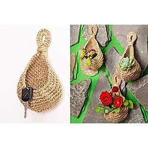 N?A Jute Hanging Basket Wall planters-Small Wall Planter, Teardrop Hanging Baskets for Plants Succulent Wall Decor, Hanging Herb Pot Holder 3 inch Outside Diameter for in/Outdoor Fence Planter