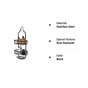 Innovatronic Bathroom Hanging Shower Organizer, Over Head Shower Caddy Basket with Hooks for Razor and Sponge, Rustproof, Anti-Swing (Black)