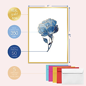 Racrico 50 Blank Note Cards and Envelopes,10 Gold Foil Designs Floral Blank Cards With Color Envelopes And Stickers, 4x6 Blank Note Greeting Cards Sets In Sturdy Bulk Box.