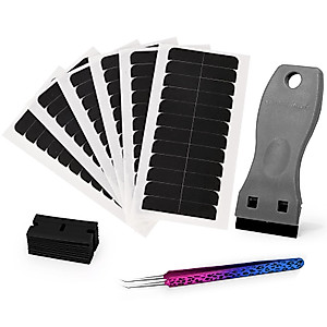 EHDIS Hair Extension Tape Tabs, 6 Sheets Double Sided Replacement Tape Adhesive Hair Extension Tapes with Glue Remover Scraper Tool and Tweezers