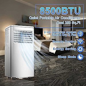 Antarctic Star Portable Air Conditioner 8500 BTU (ASHRAE), Remote Control, Fan Mode, Cools 250sq. ft, 24 Hour Timer, Quiet Operation,Window Fan, 2 Fan Speed for Bedroom Office Home Dorm