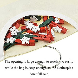 HAHIYO Canvas Clothespin Laundry Bag Hanging Storage Organizer Holds Pins Sturdy 12.2 x 10.45in Roomy Deep Easy Reach Grab for Sliding Easy Hook Clothesline Rod Not Pierce Cloth Washable No Mold 1 PCS