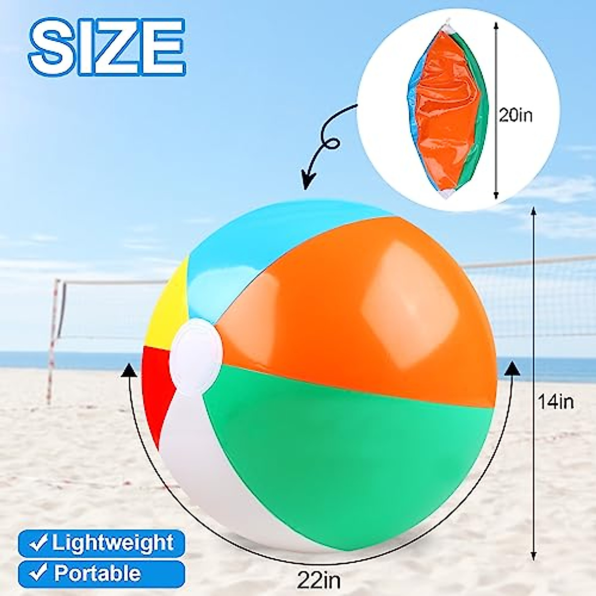 REGUICORP 2 Pack Beach Balls, 20 Inch Beach Balls for Kids, Rainbow Color Pool Toys Pool Balls for Swimming Pool, Beach Toys Inflatable Ball for Summer Parties and Water Games