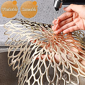 CHENGU 24 Pcs Round Pressed Vinyl Placemats Metallic Place Mat Coaster Set Including Placemats and Coasters Non Slip Heat Resistant Washable Table Mats for Dining Table Kitchen Decoration (Gold)