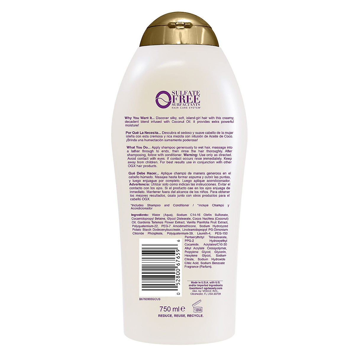 OGX Extra Strength Damage Remedy + Coconut Miracle Oil Shampoo for Dry, Frizzy or Coarse Hair, Hydrating & Flyaway Taming Shampoo, Paraben-Free, Sulfate-Free Surfactants, 25.4 Fl Oz