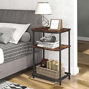 MOFAIN Side Table 3-Tier Small End Table for Small Spaces Storage Accent Table Night Stand for Living Room Bedroom Couch(Rustic Brown)