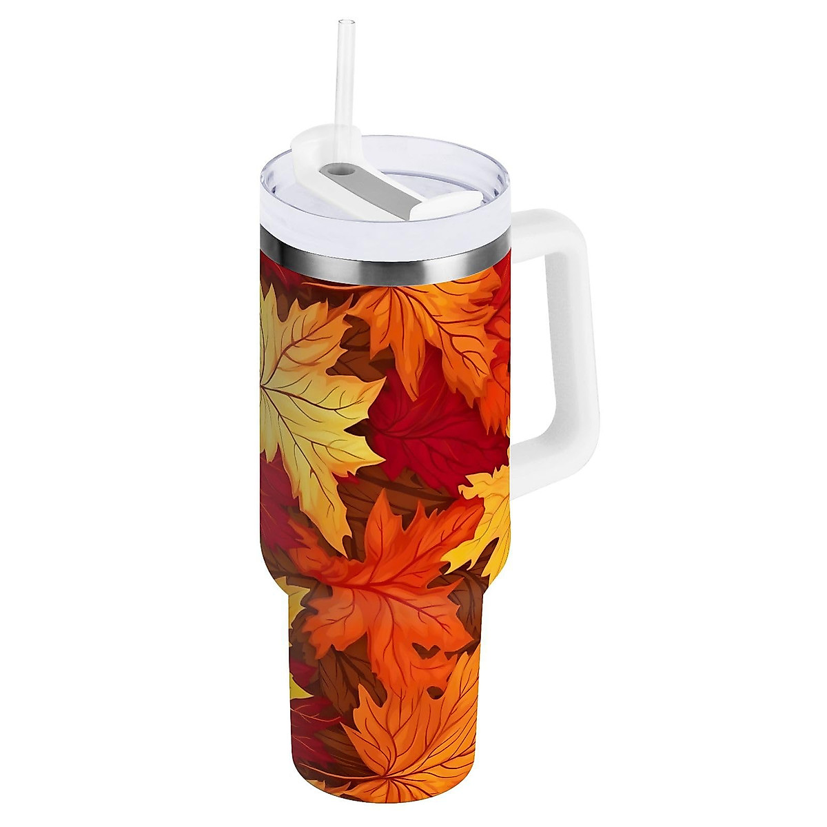 YKZEYK Leaf Watercolor Fall 40 OZ Tumbler with Handle And Straw Insulated Tumblers Coffee Mug Travel Cup Reusable Water Bottle Cup Tumbler