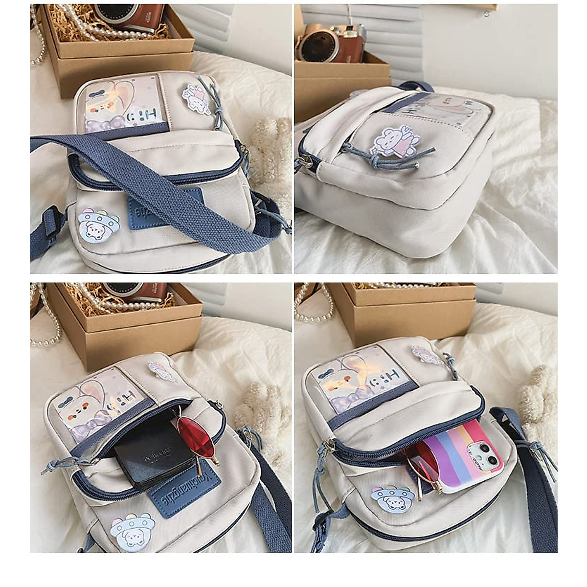 Wfeynia Kawaii Small Crossbody Bag Cute Purse Bags for Teen Girls Mini Shoulder Bag with Pins Pendant Y2k Aesthetic Backpack (Pink, One Size)