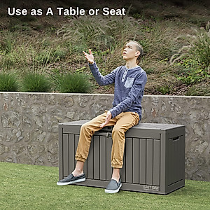 EAST OAK 60 Gallon Deck Box, Outdoor Storage Box with Padlock for Patio Furniture, Patio Cushions, Gardening Tools, Pool Supplies, Waterproof and UV Resistant Resin, Grey