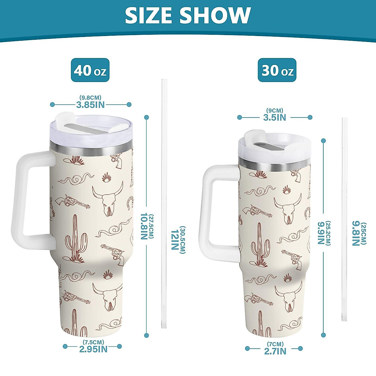 xigua Vintage Western Cowboy 30 Oz Tumbler with Lid and Straw, Double Vacuum Stainless Steel Insulated Sports Water Bottle Cup Holder Friendly Leak-Proof Travel Coffee Cup for Iced Drink