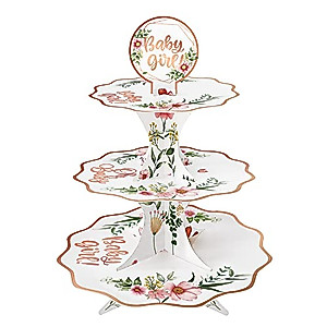 3 Tier Baby Shower Cupcake Stand for Baby Girl Shower Welcome Baby Gender Reveal Birthday Party Supplies Decorations