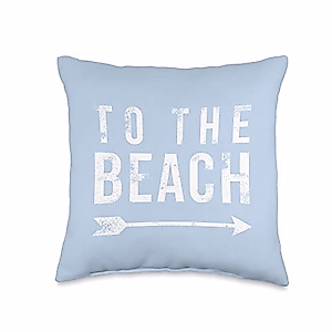 Vine Mercantile To The Beach-Cute Summer Quote-Vintage Breeze Blue Throw Pillow, 16x16, Multicolor