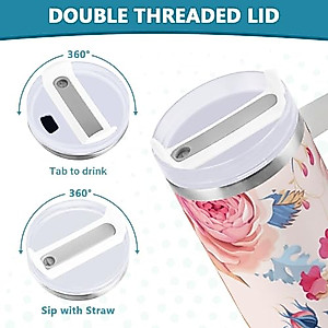 Floral Rose Pink 30 oz Tumbler with Handle and Straw Lid, 100% Leak-proof Travel Coffee Mug, Stainless Steel Insulated Cup For Beverages, Cupholder Friendly