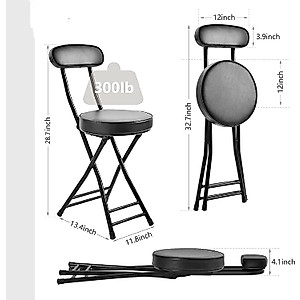 Cushioned Padded Folding Stool, 28.7-Inch Foldable Folding bar Stool,Portable Folding Stool with Handle for Fishing Hiking Gardening Travel BBQ