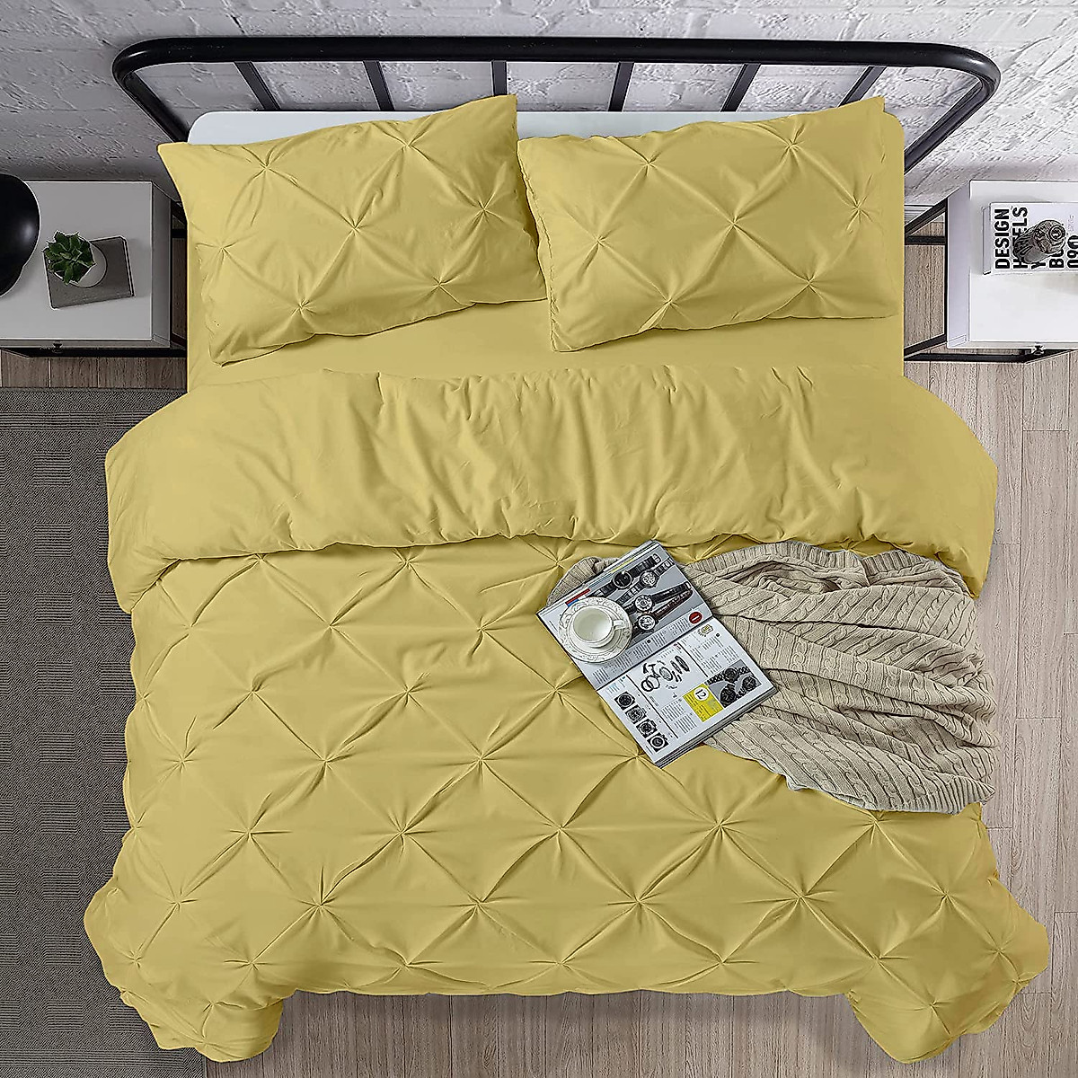 Crown Collection Luxuriate Hotel 1000-TC Hypoallergenic Ultra Soft 100% Egyptian Cotton Super King Plus 120X120 Toupe Solid Pinch Plated Duvet Cover with Zipper Colser & 2pcs Pillow Case Set