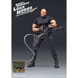 The Rock Action Figure As Luke Hobbs Limited Edition Fast and Furious - Model DAH-03 Fabric Clothing - Heavy Machine Gun, Ammo Box, Pistol, 4 Hands - Merchandise by Beast Kingdom