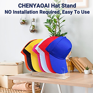 CHENYAOAI 2 Pack Hat Stand for Baseball Caps Display and Organizer, No Install Acrylic Hat Holder for 14 Baseball Caps for Bedroom, Closet, Dresser 2024 New (Clear)