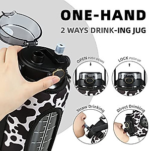 chunmo Half Gallon 64oz Glass Water Bottle with Straw and Storage Sleeve Motivational Water Bottle with Strap and Time to Drink 2L Leakproof Reusable Water Jug for Fitness Gym and Outdoors