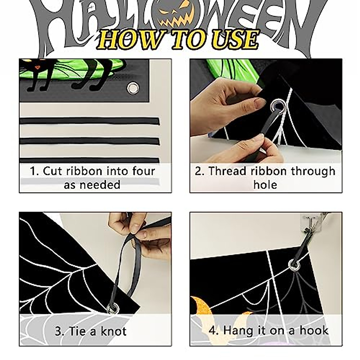Deroro Halloween I Smell Children Door Cover Decorations, Sanderson Sisters Witches Hocus Pocus Front Door Banner Background, Spider Web Bats Black Cat Holiday Indoor Outdoor Home Decor 3 x 6 FT