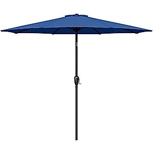 Simple Deluxe 9ft Outdoor Market Table Patio Umbrella with Button Tilt, Crank and 8 Sturdy Ribs for Garden, Deck, Lawn, Backyard & Pool, Blue