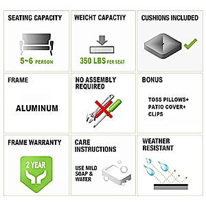 SUSIE'S GARDEN Wicker Patio Furniture Conversation Set No Assembly Outdoor Sectional Sofa Aluminum Brown Couch Modern Deck Rattan Furniture (6pcs Conversation Set)