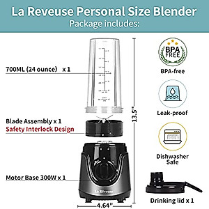 La Reveuse Personal Size Smoothies Blender 300 Watts with 24 oz BPA-Free Portable Travel Sports Bottle (Grey)