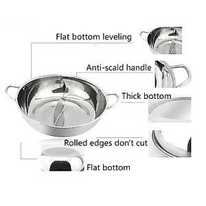 Stainless Steel Shabu Hot Pot, Divided Hot Pot Pan Hollow handle for Induction Cooker Gas Furnace Electric Furnace Ceramic Hob (34CM)