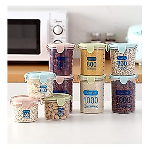 NC Food Sealed can Kitchen Spice nut Food can Refrigerator Moisture-Proof Storage Box Grain Storage Tank 1000ml Green with Scale