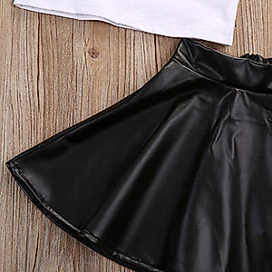 Afunbaby Toddler Baby Little Girls Fashion Clothes Mini Boss Shirt Tops&Leather Skirt 2Pcs Clothing Outfits Set (1-2T,Mini Boss Leather Sk)