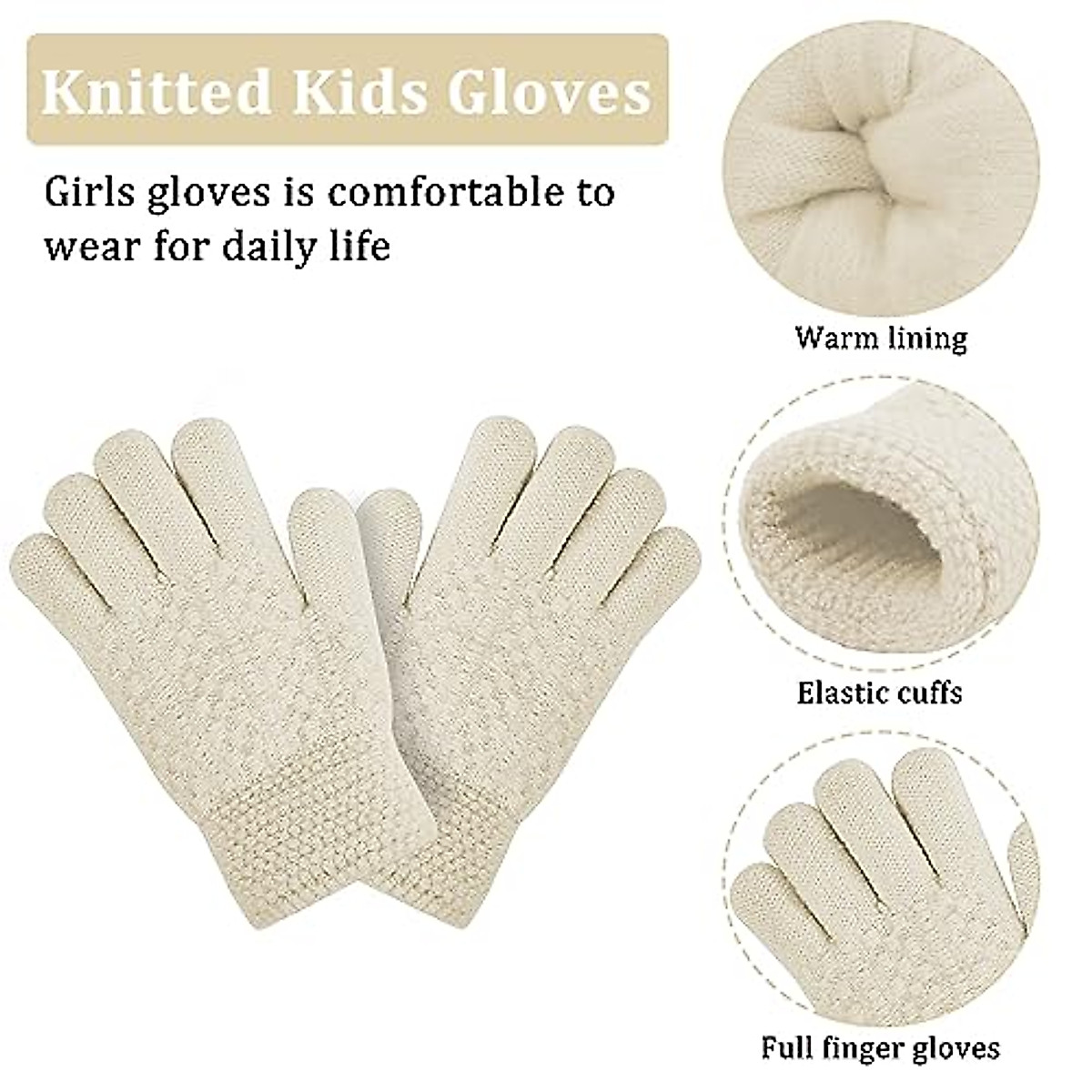 YSense 3 Pcs Kids Winter Beanie Hat Scarf Gloves Set Thick Knit Warm Fleece Fuzzy Lined Beanie Caps Mittens for Boys Girls Gifts