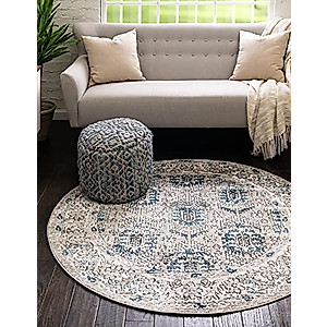 Unique Loom Nyla Collection Area Rug - Princess (Round 7' 0" x 7' 0", Gray/Ivory)