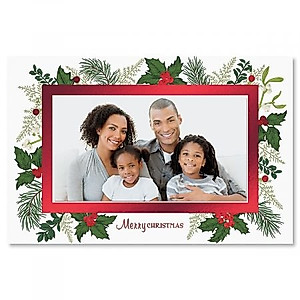 Current Deluxe Holly Christmas Card Photo Frames - Set of 18 Folded Cards, Holiday Card Value Pack, Fits 4 x 6-Inch Horizontal Photos, Envelopes Included