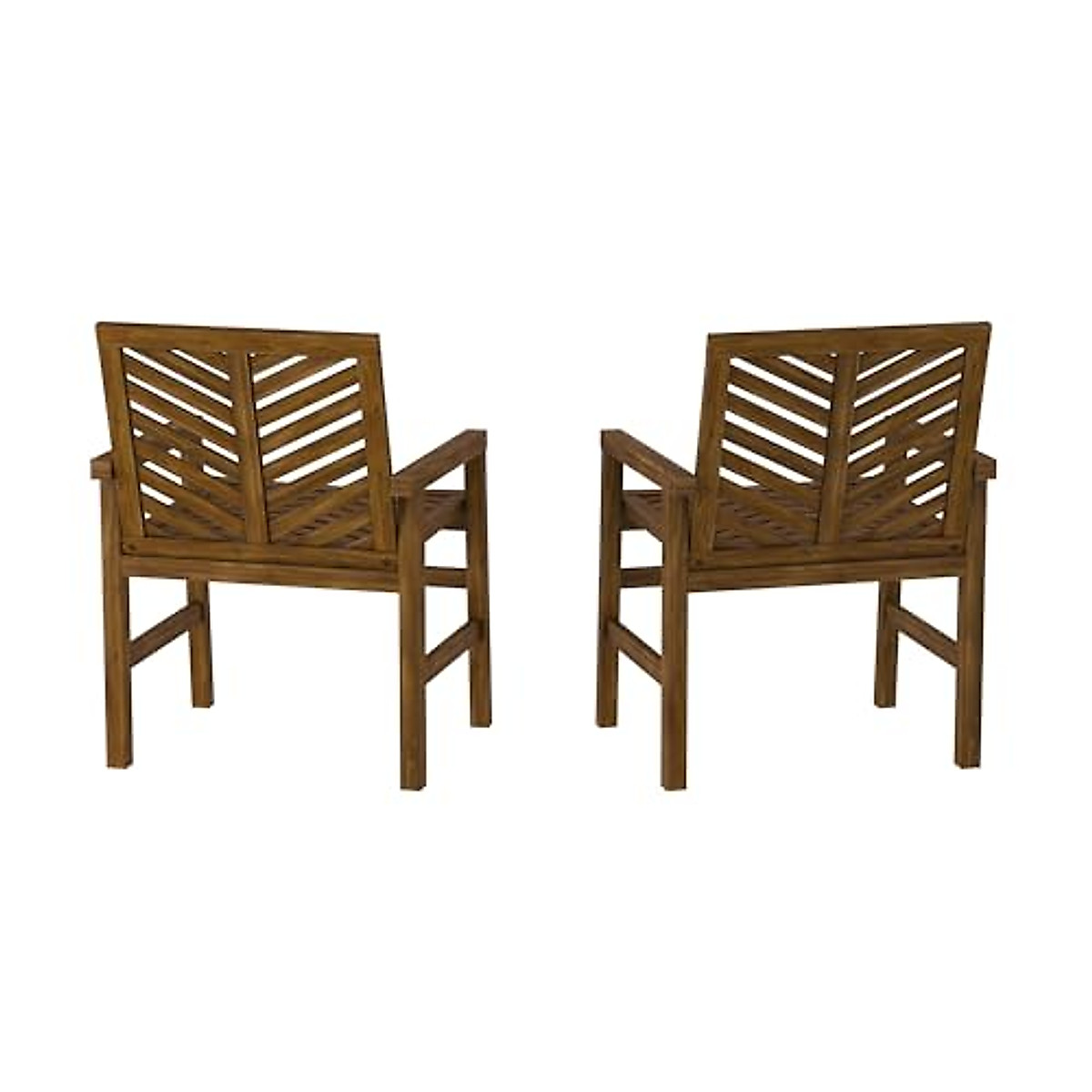 Walker Edison 2 Piece Outdoor Patio Chevron Wood Chair Set All Weather Backyard Conversation Garden Poolside Balcony, Set of 2, Dark Brown