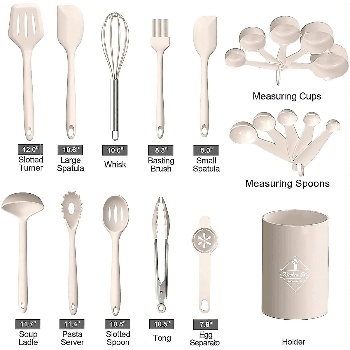 Silicone Kitchen Cooking Utensils Set,22 Pcs Heat Resistant Cooking Utensils Set, Tongs, Spoon, Spatula,Silicone Cooking Utensils Set for Nonstick Cookware,Kitchen Utensils Set (Khaki)