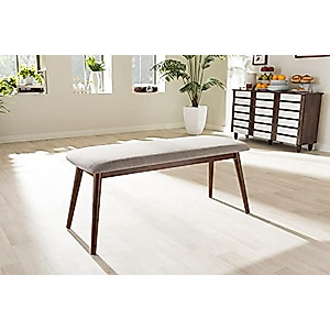 Baxton Studio Flora Mid-Century Modern Light Grey Fabric and OakMedium Brown Finishing Wood Dining Bench