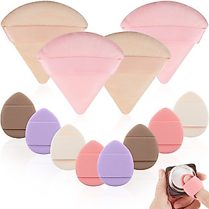 Mini Powder Puff Face Triangle Makeup Puff Finger Soft Makeup Puff Setting Sponge Mineral Powder for Mineral Powder Loose Powder Body Powder Cosmetic Foundation(Pink, Nude)