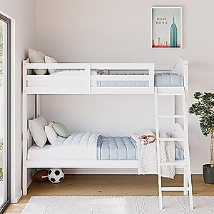 Storkcraft Long Horn Twin-Over-Twin Bunk Bed (White) - GREENGUARD Gold Certified, Converts to 2 individual twin beds