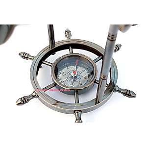 Nautical Maritime Black Antique Full Brass Sand Timer Hourglass with Wheel Compass Base