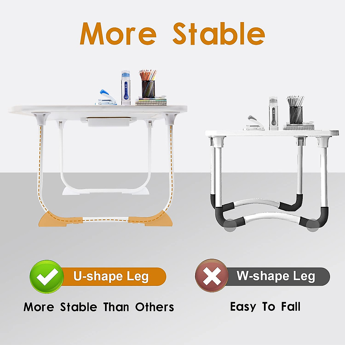 Amaredom Laptop Bed Desk Tray Bed Table, Foldable Portable Lap Desk with Storage Drawer and Cup Holder for Eating Breakfast on Bed/Couch/Sofa-White Oak