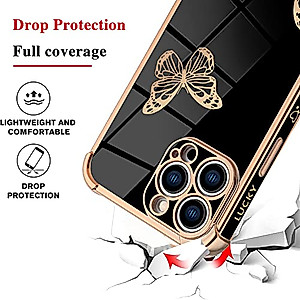 OOK Compatible with iPhone 13 Pro Max Case Luxury Plating Edge Bumper Case with Full Camera Lens Protection Cute Butterfly Pattern Cover for iPhone 13 Pro Max 6.7 Inch for Women Girl(Black)