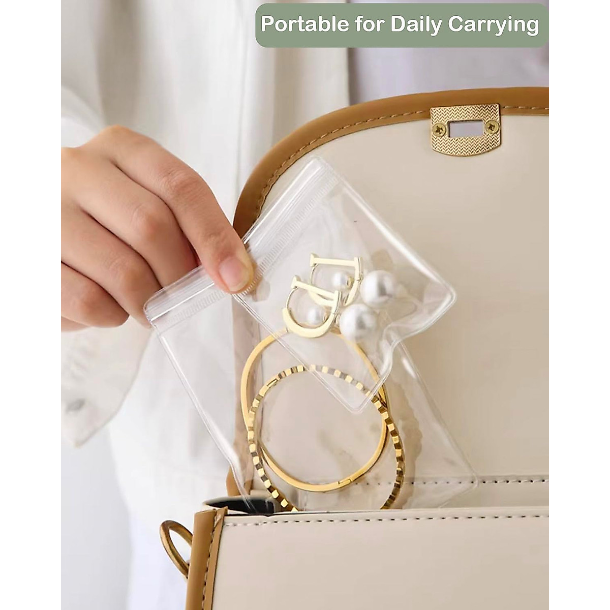 4-in-1 Acrylic Jewelry Organizers and Storage with 60 Portable Anti Tarnish Jewelry Bags, Clear Jewelry Box Travel Jewelry Case for Earrings Rings Necklaces Bracelets, Christmas Gifts for Women Girls